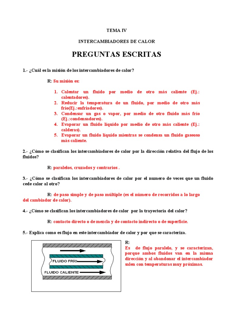 Preguntas Escritas TEMA IV | PDF | Intercambiador de calor | Calor