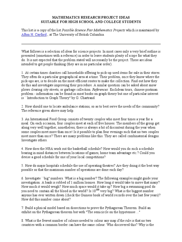 Math Research Project Ideas | PDF | Area | Pi