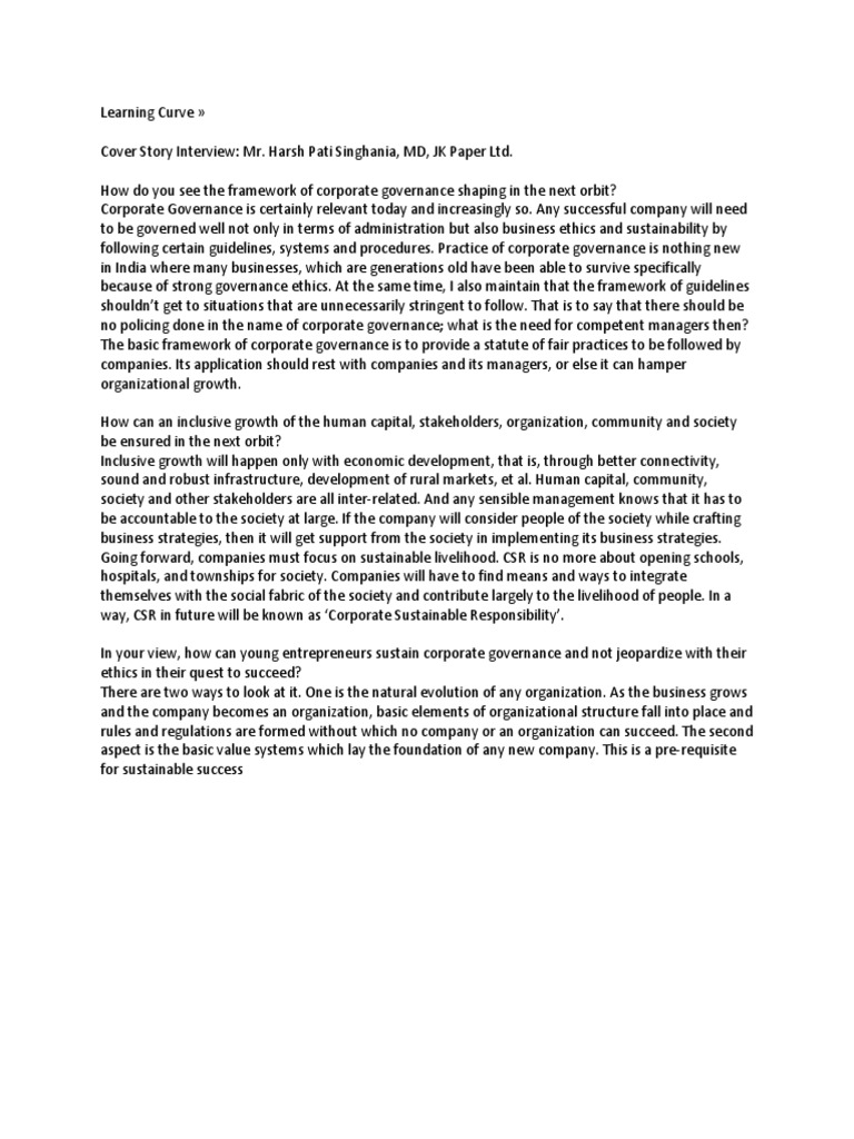 Cover Story Interview Mr. Harsh Pati Singhania, MD, JK Paper Ltd. | PDF ...