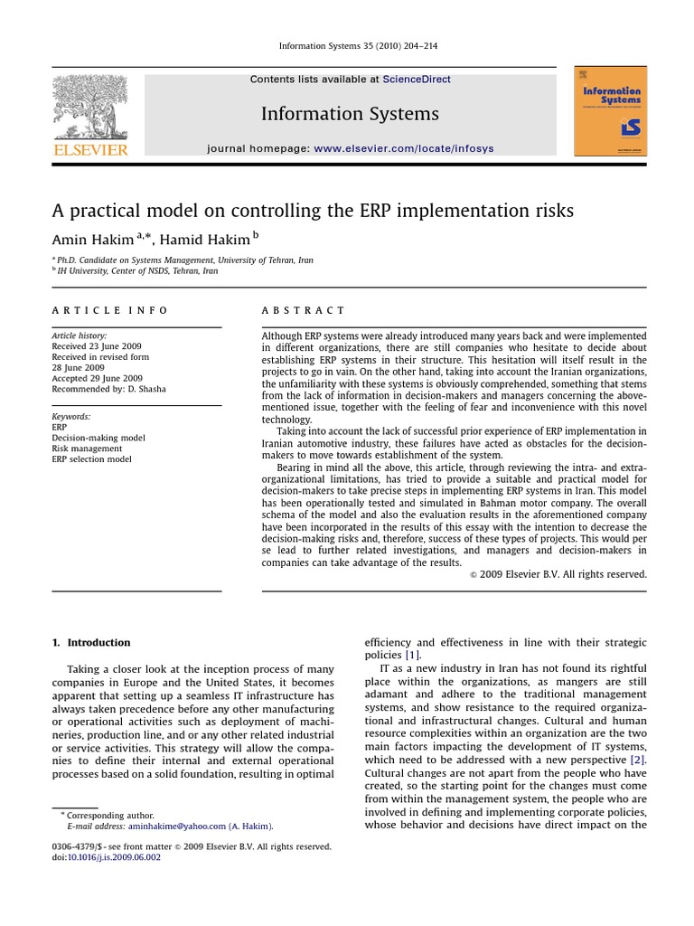A Practical Model On Controlling The ERP Implementation Risks ...
