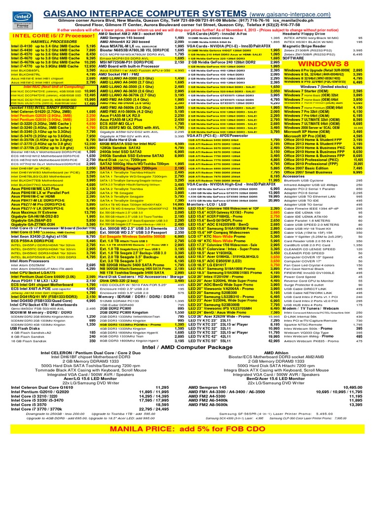 Computer Hardware Price List 2023 | PDF | Advanced Micro Devices | Intel