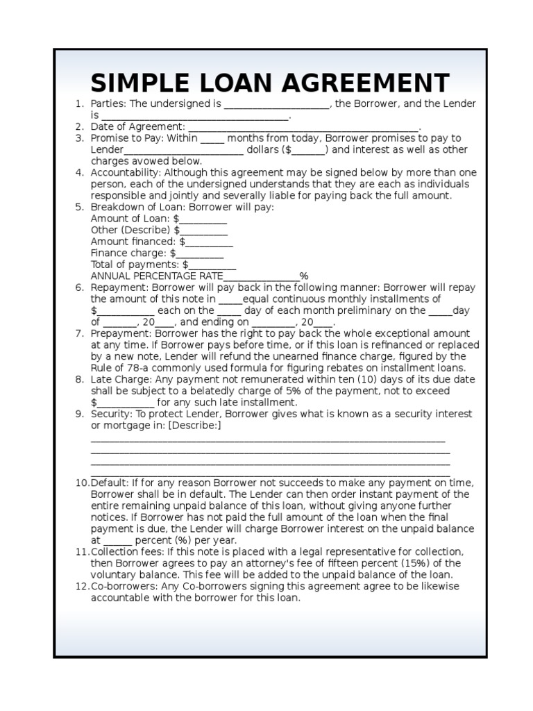 Simple Personal Loan Agreement Template