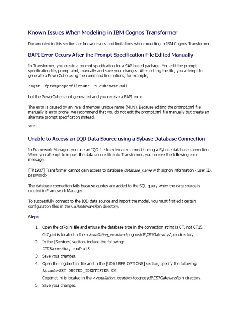 Known Issues When Modeling In Ibm Cognos Transformer Pdf Oracle