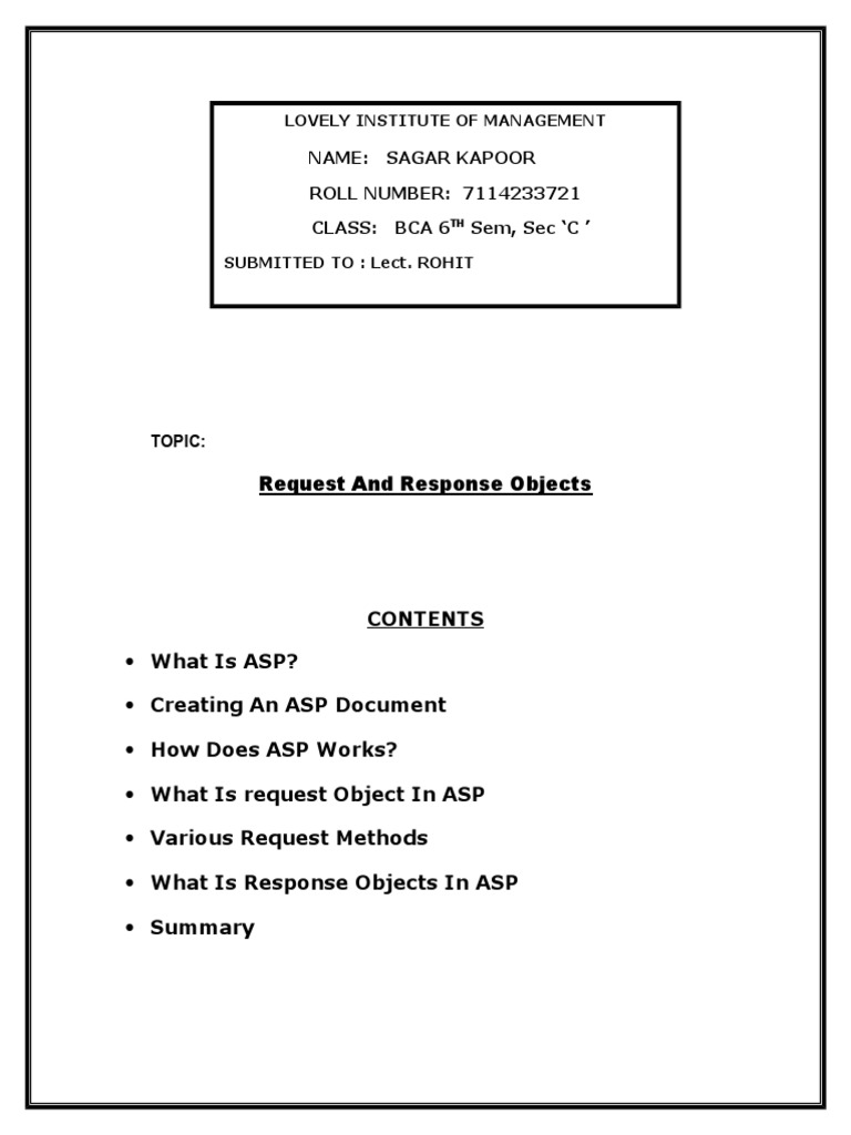 Request And Response Objects in ASP: Understanding How Client Requests Are Processed and Dynamic ...