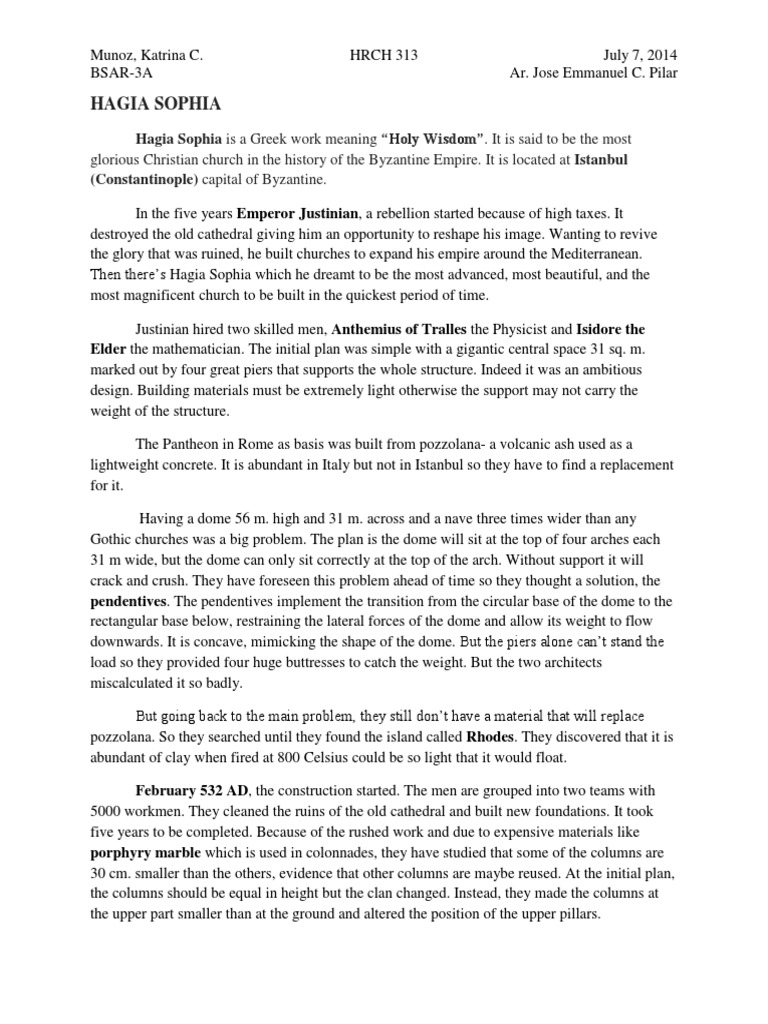 Hagia Sophia | PDF | Dome | Column