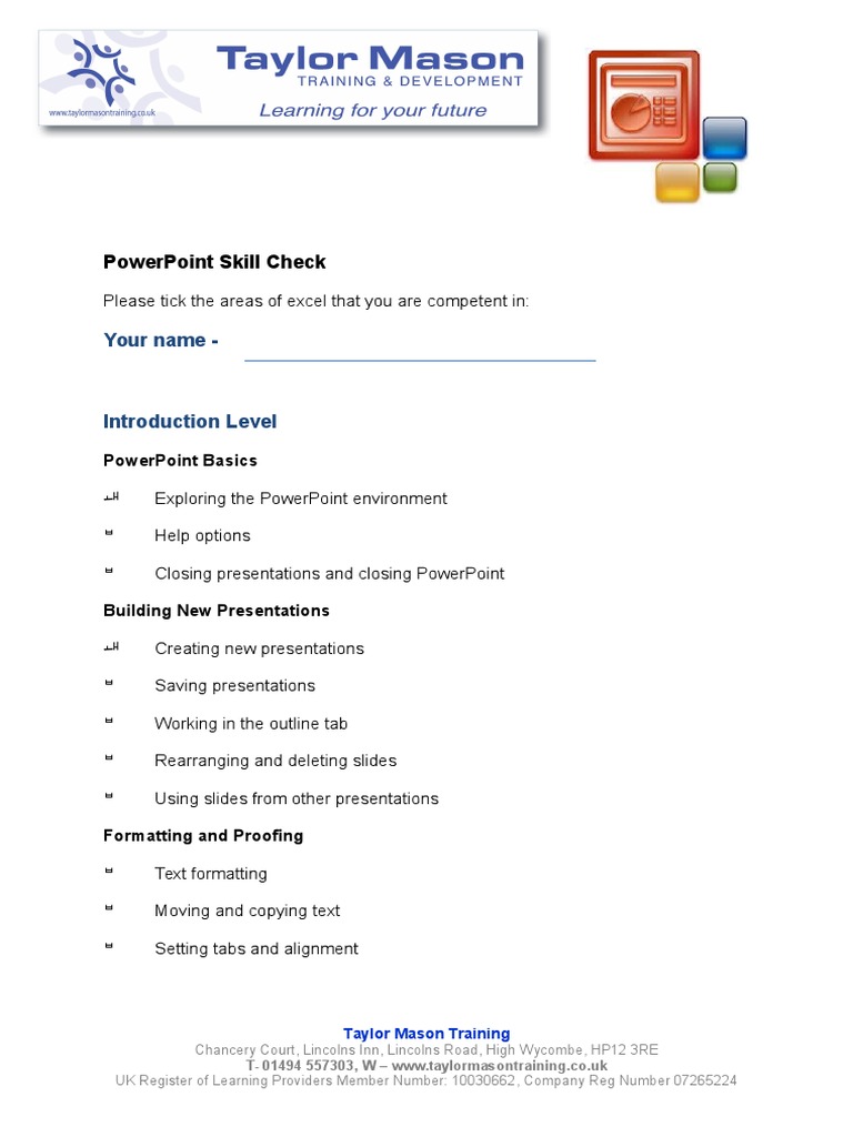 PowerPoint Proficiency Checklist | PDF | Application Software | Computing
