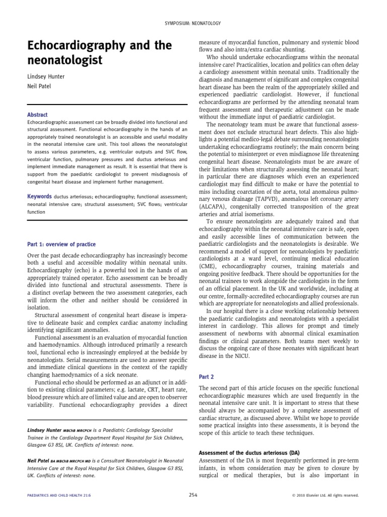 Echocardiography in Neonatal Care | PDF | Cardiology | Echocardiography