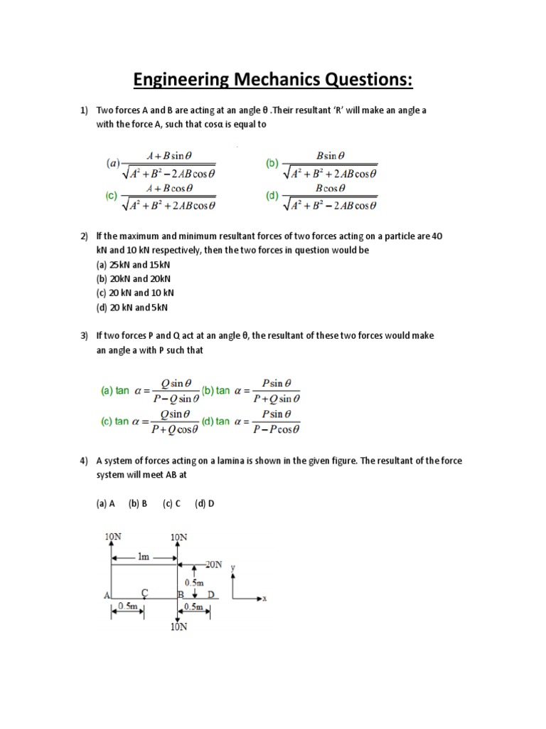 Engineering Mechanics Questions | PDF | Temporal Rates | Force