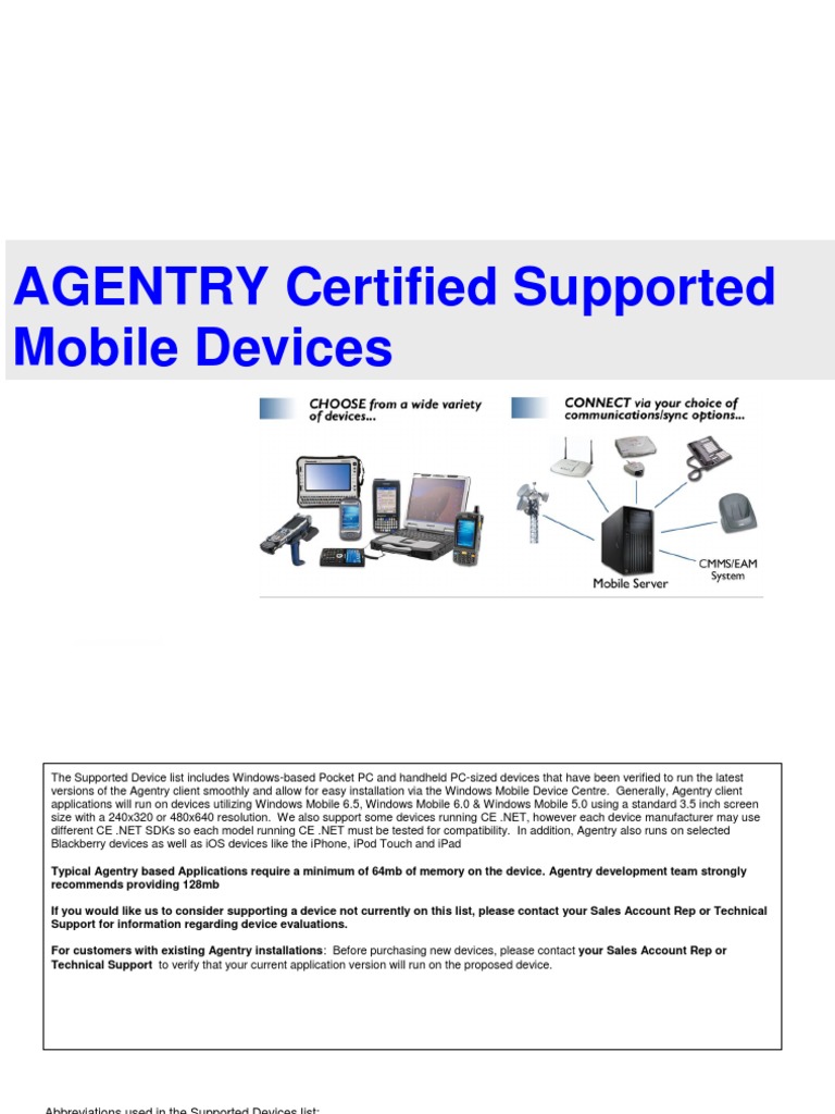 Agentry Supported Devices | PDF | Secure Digital | Mobile Device