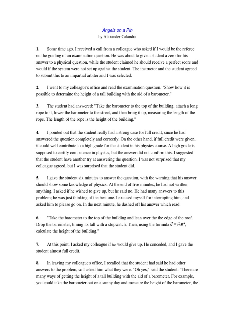 Angels On A Pin | PDF | Test (Assessment) | Cognition