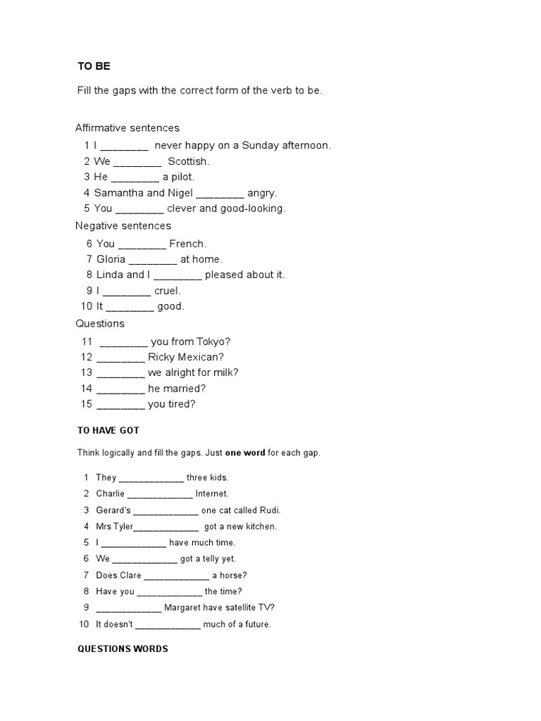 Fill the Gaps With the Correct Form of the Verb to Be | Languages | Rules