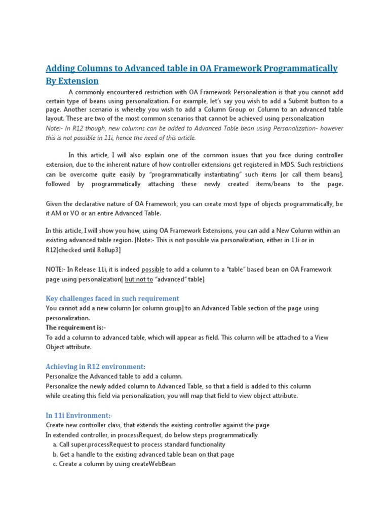 Adding Columns To Advanced Table in OA Framework Programatically by ...