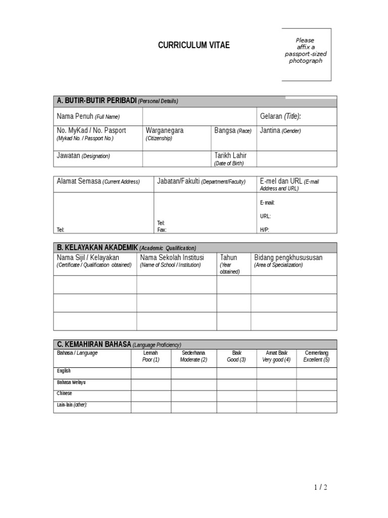 Curriculum Vitae: A. Butir-Butir Peribadi | PDF