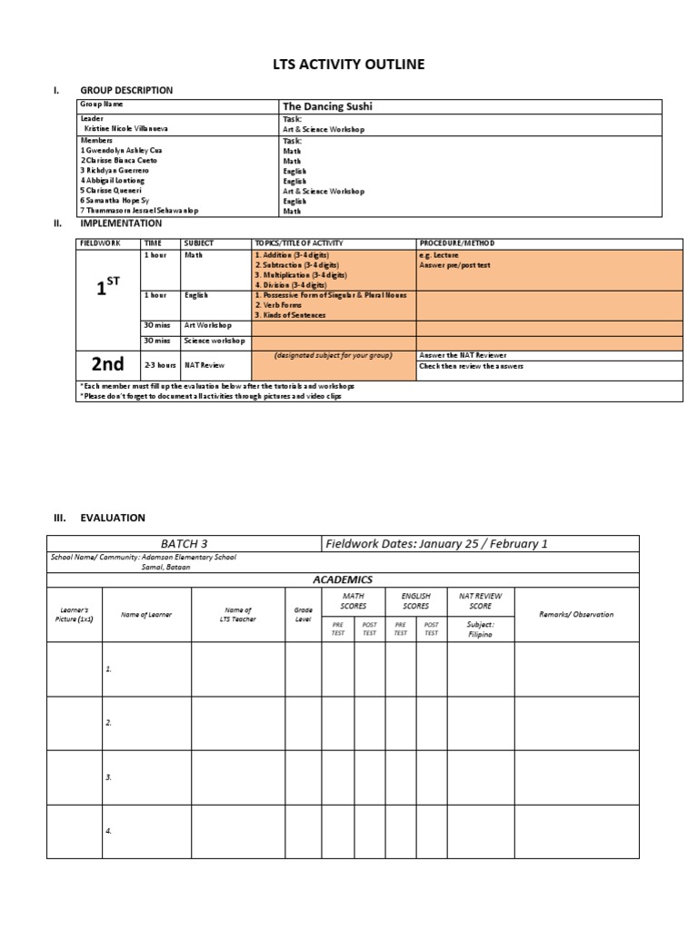 Lts Activity Outline | PDF | Grammatical Number | Fraction (Mathematics)