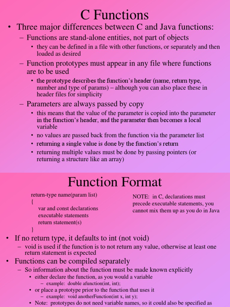 C Functions: - Three Major Differences Between C and Java Functions | PDF | Subroutine | C ...
