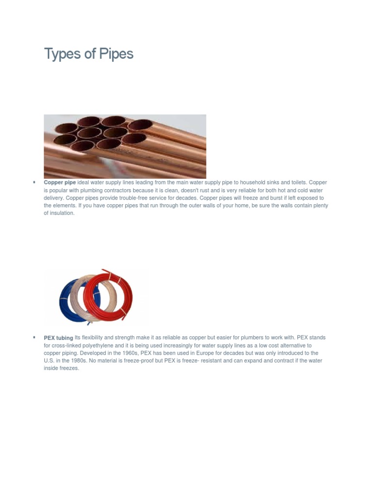 Types of Pipes | PDF | Plumbing | Pipe (Fluid Conveyance)