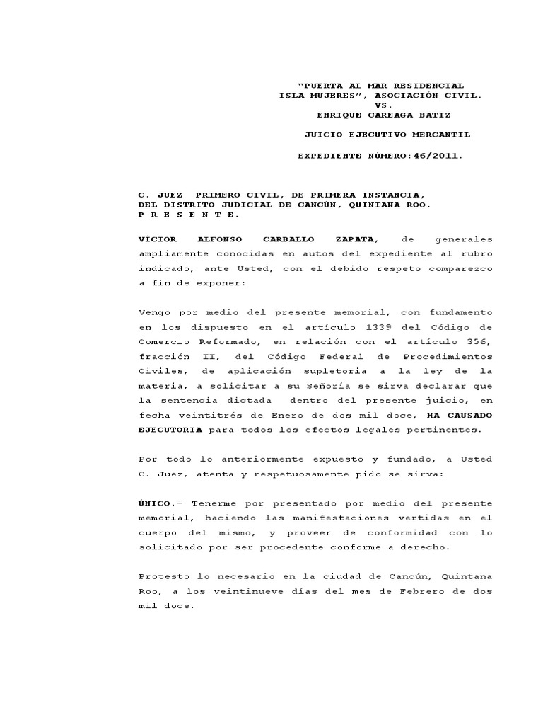 Memorial Cause Ejecutoria Sentencia | PDF