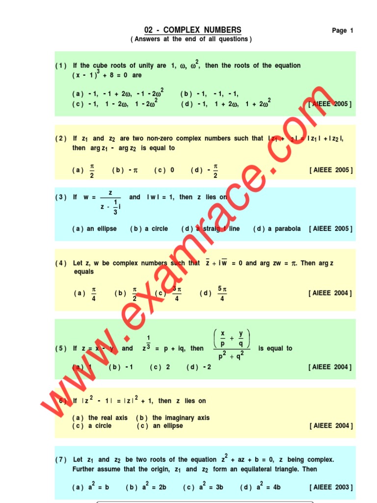 Complex Numbers Problem Set | PDF | Complex Number | Integer