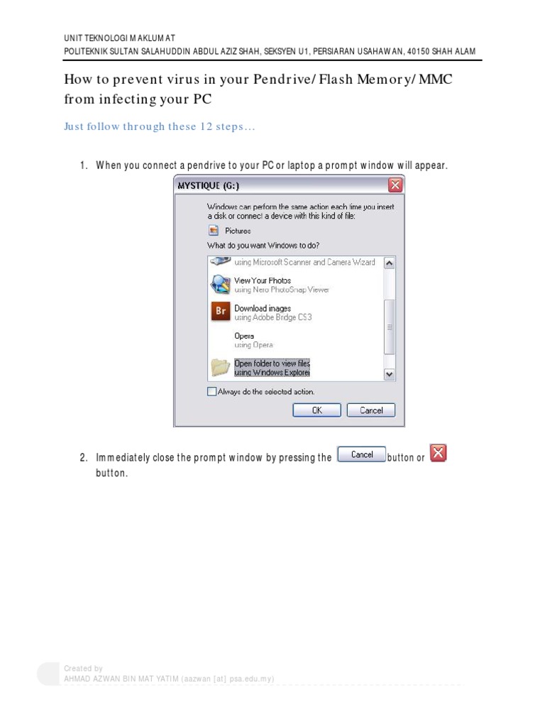 How To Prevent Virus in Your Pendrive/Flash Memory/MMC From Infecting Your PC | PDF | Command ...