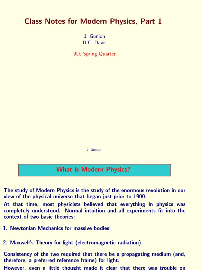 Class Notes For Modern Physics Part 1 | PDF | Special Relativity ...