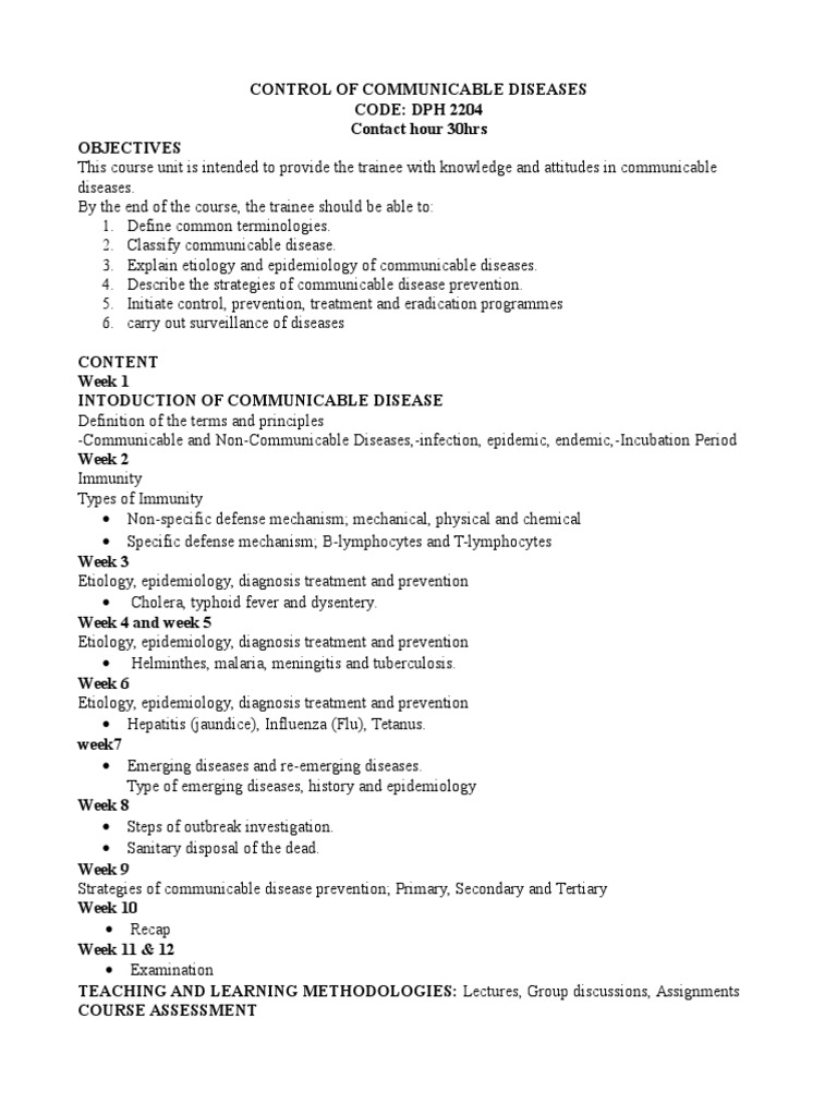 Communicable Disease Control Course | PDF