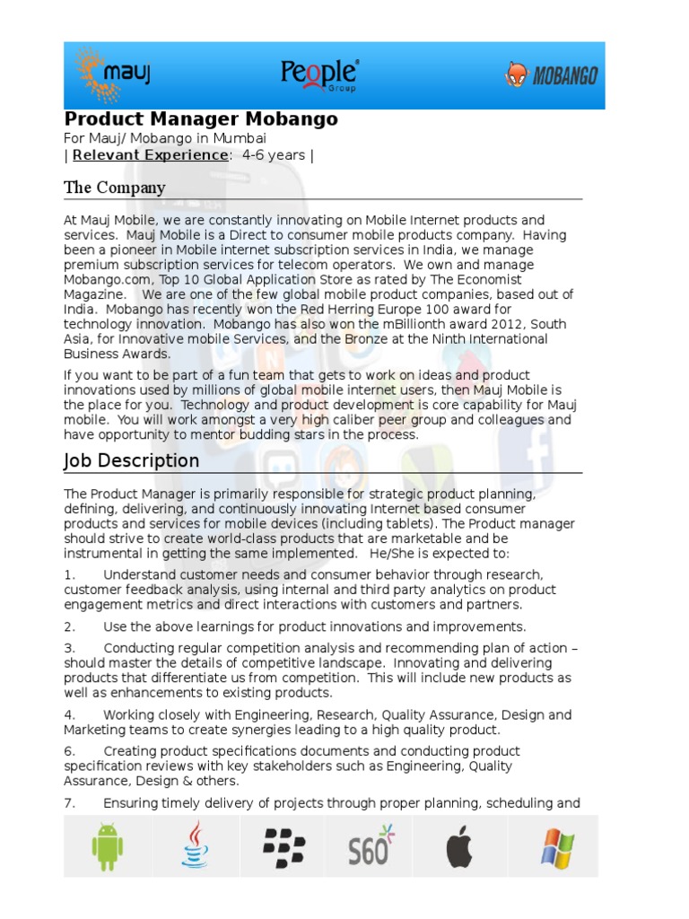 Product Manager Mobango | PDF | Economies | Communication