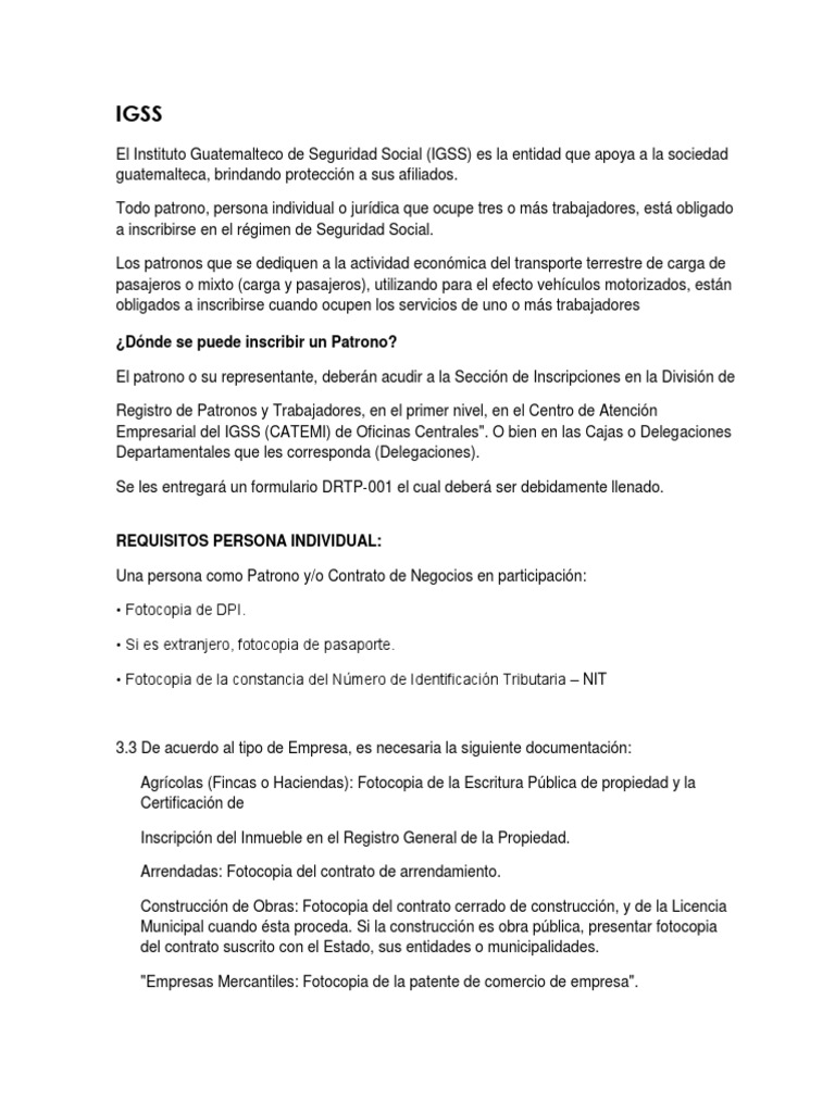 Requisitos Inscripcion Igss, Irtra Intecap | PDF | Salario | Gobierno