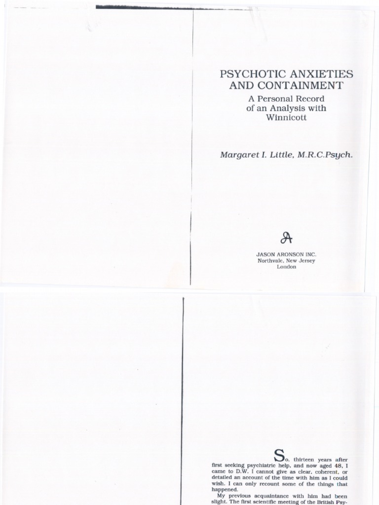 Little - Psychotic Anxieties and Containment, A Personal Record of An ...