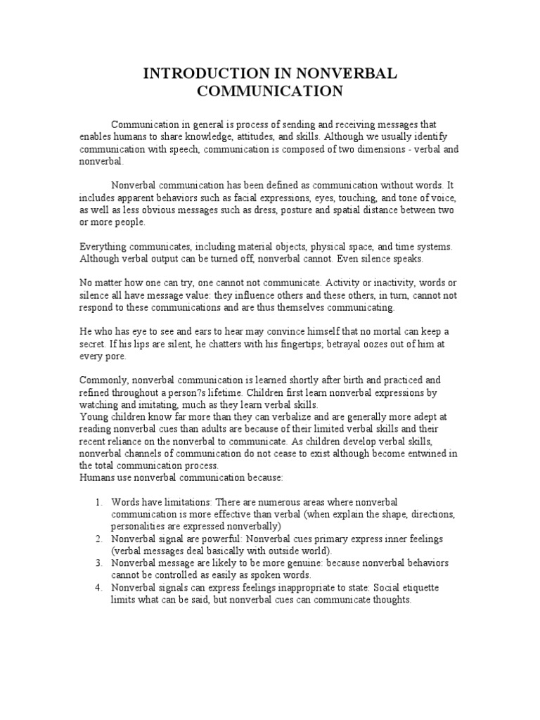 Introduction in Nonverbal Communication | PDF | Nonverbal Communication ...