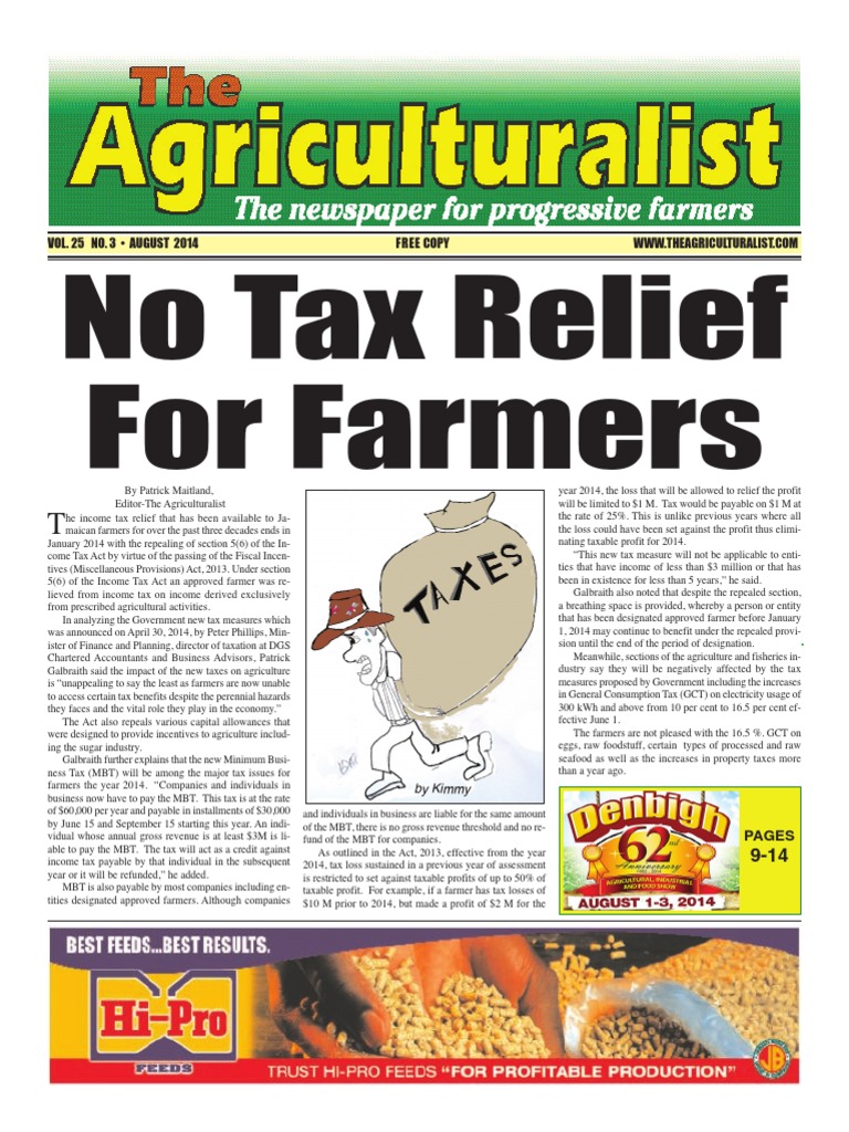 The Agriculturalist Newspaper (Denbigh)-August 2014 | Jamaica | Taxes ...