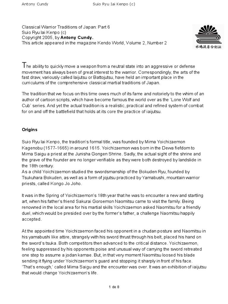 Suio Ryu Iai Kenpo en | PDF | East Asian Martial Arts | Japanese ...