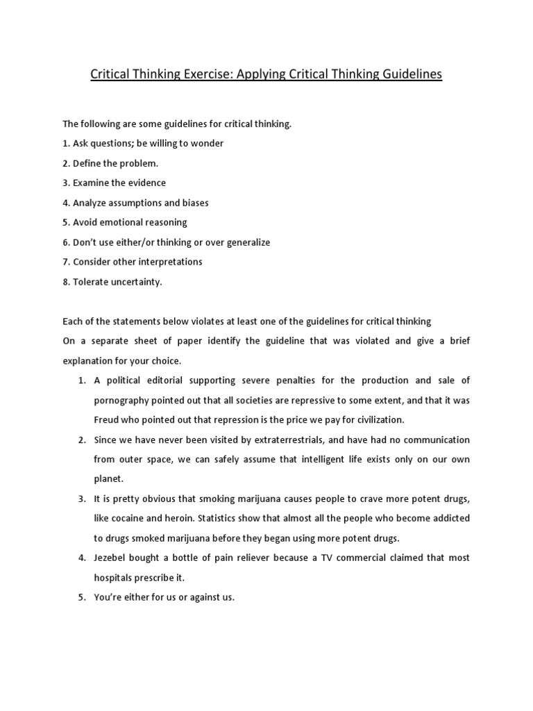 Critical Thinking Exercise | PDF | Bias | Thought