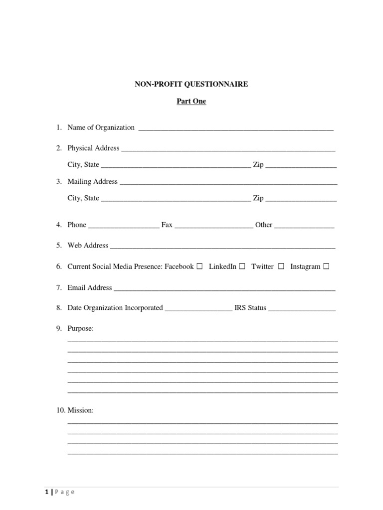 Nonprofit Questionnaire - Online Version | PDF | Nonprofit Organization ...