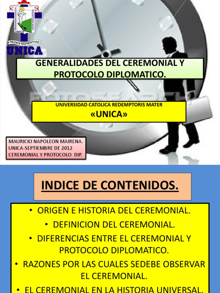 Generalidades Del Ceremonial y Protocolo Diplomatico. - Unica Agosto de ...
