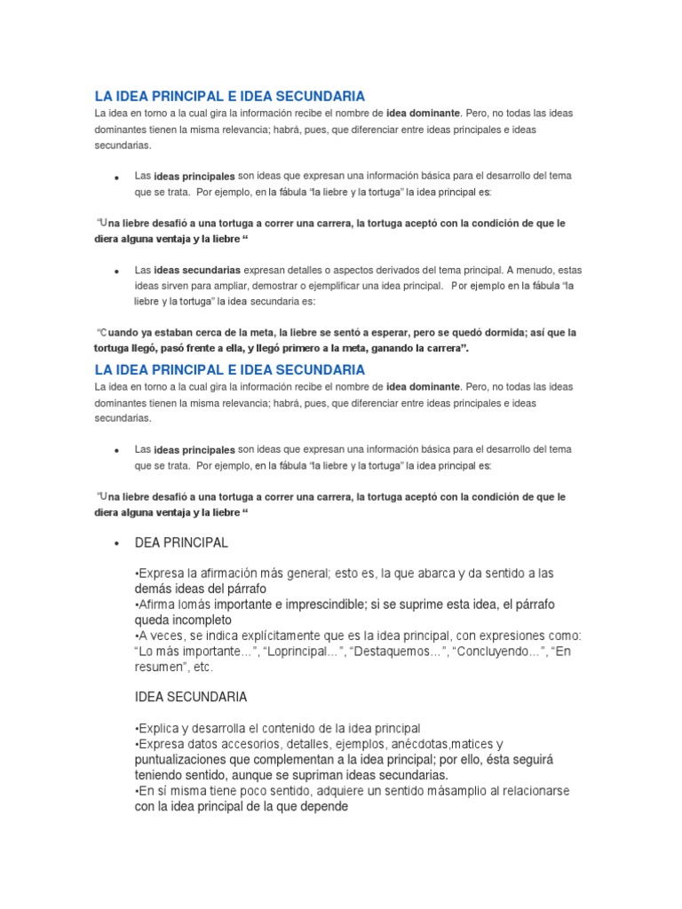 La Idea Principal e Idea | PDF | Argumento | Lectura (proceso)