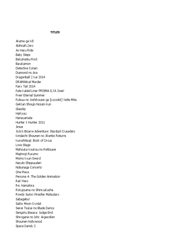 Comprehensive Anime Series List | PDF