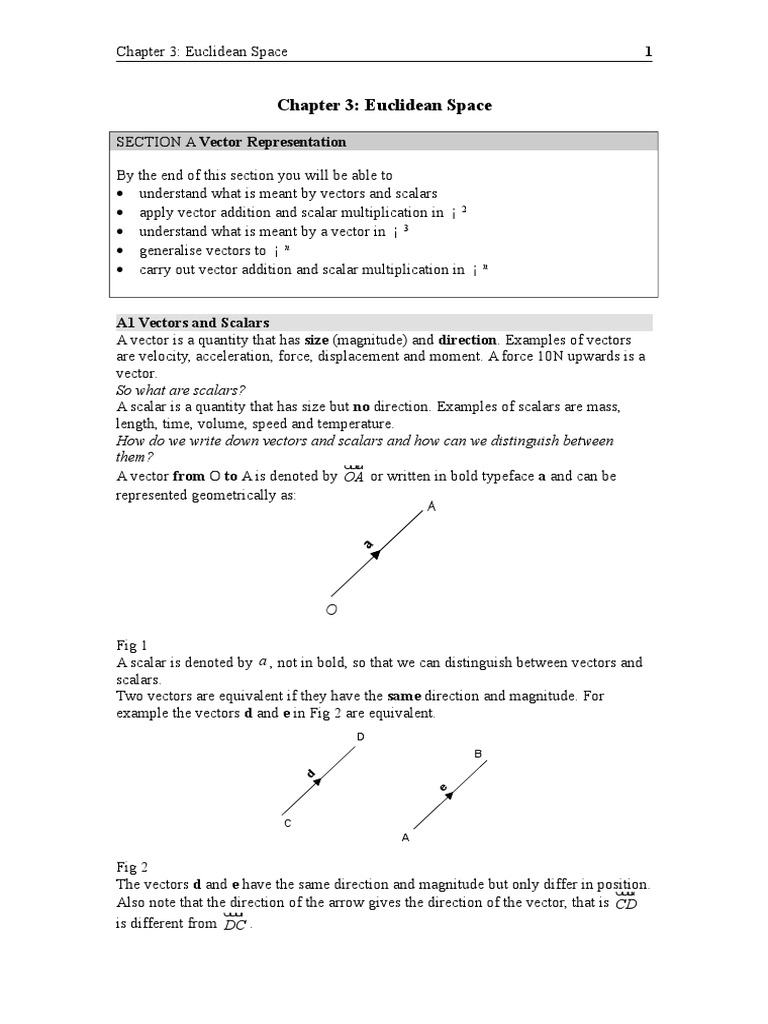 Section 3A Vector Representation-Euclidean Space | PDF | Euclidean Vector | Scalar (Mathematics)
