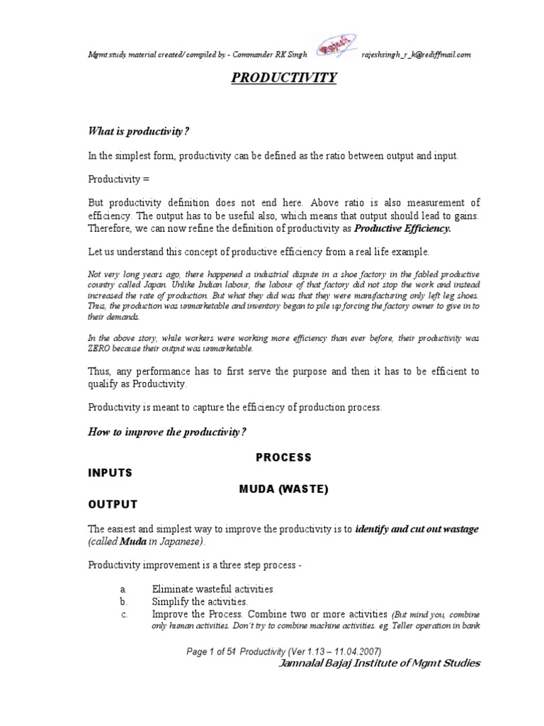 LectureNotes ProductivityVer1.13 | PDF | Profit (Accounting) | Labour ...
