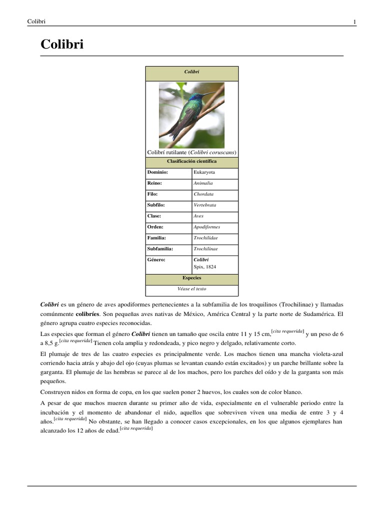 Colibri | PDF | Paravianos | Organismos