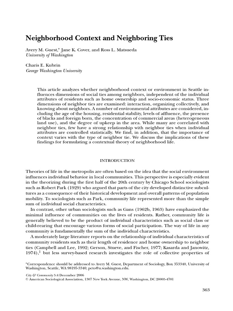 Neighborhood Context and Neighboring Ties: University of Washington ...
