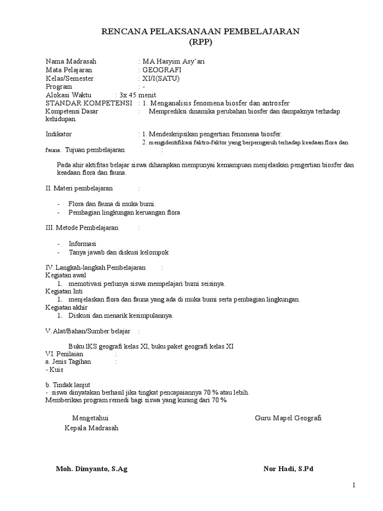 RPP Geografi Kelas XI | PDF