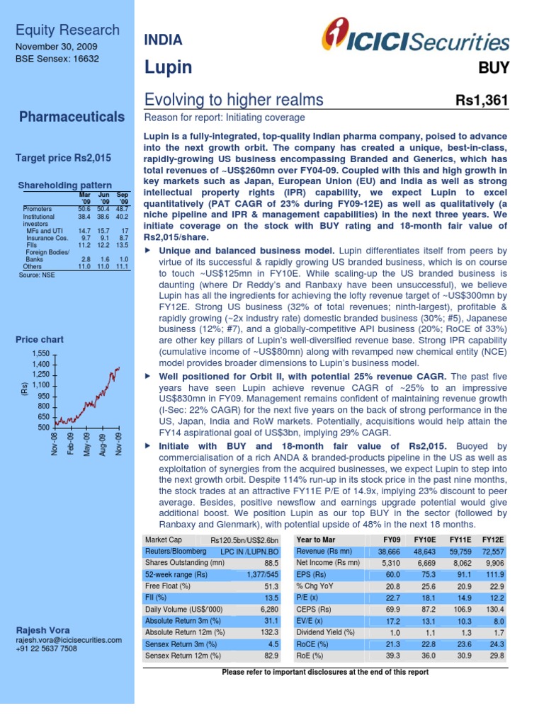 Lupin Initiating Coverage Nov'091 | PDF | Generic Drug | Business