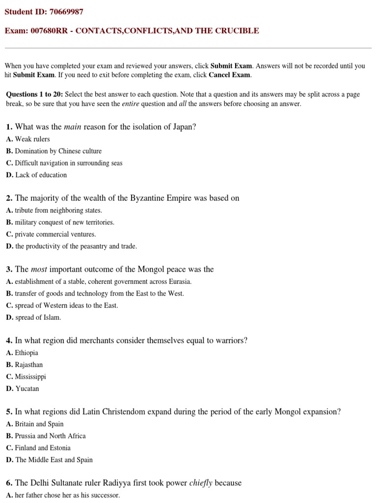 World History Quiz | PDF | Cambodia | Mongol Empire
