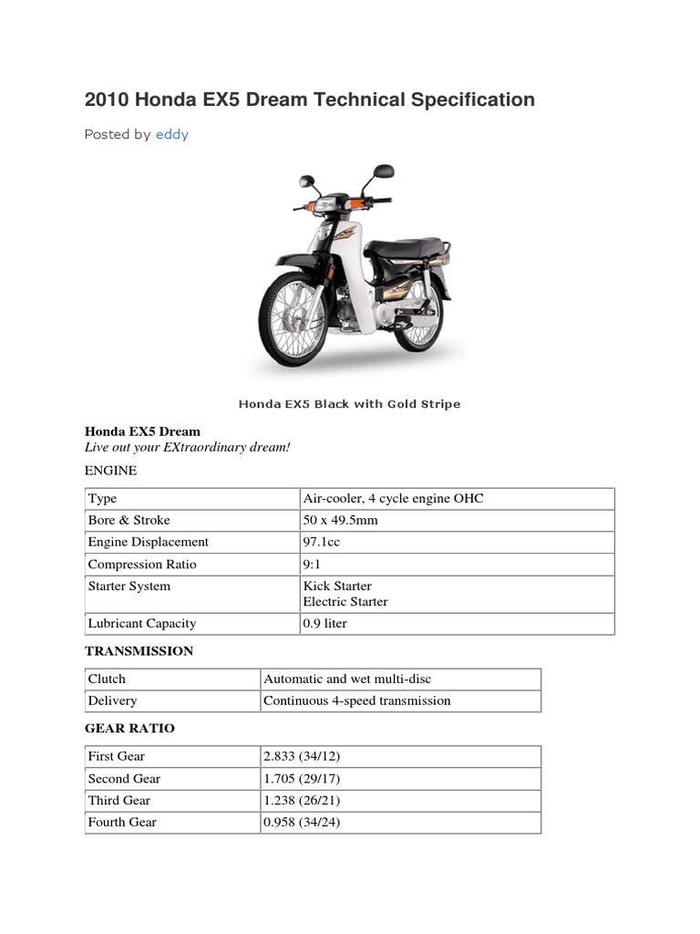 2010 Honda EX5 Dream Technical Specification | PDF