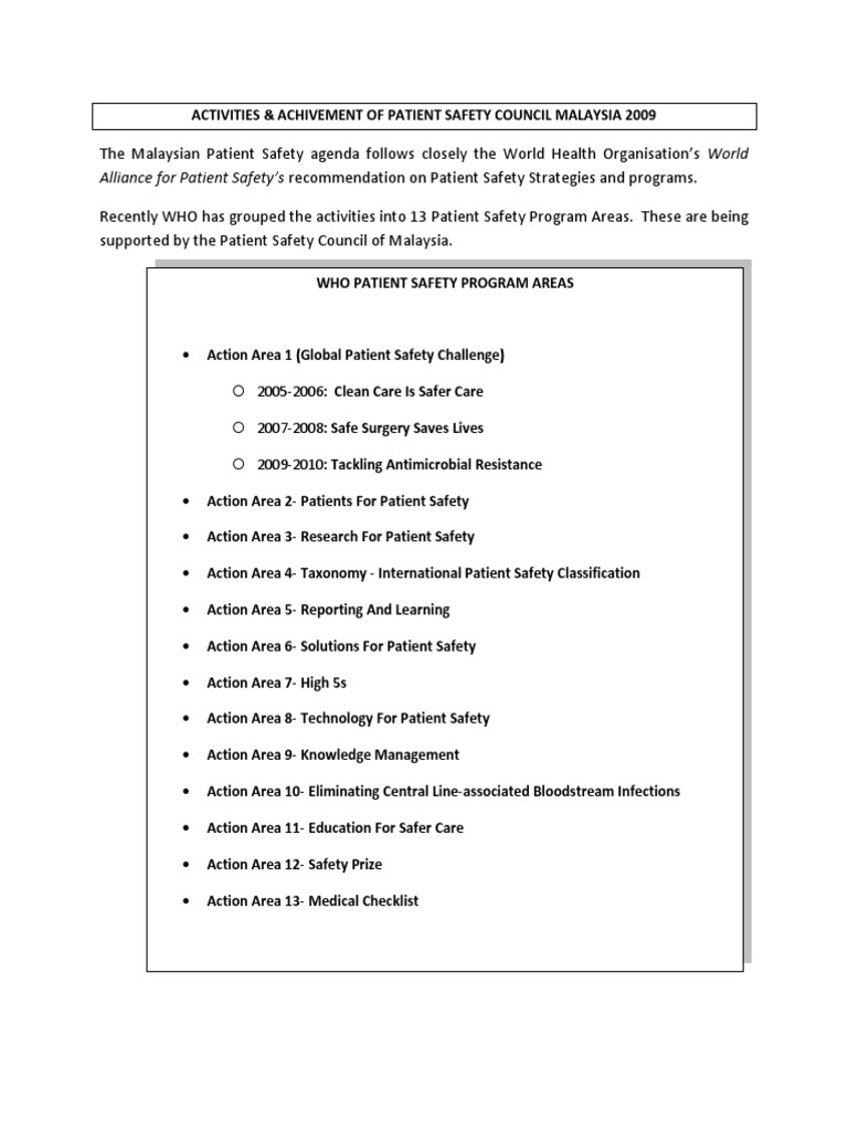 Activities Patient Safety | PDF | Patient Safety | Patient