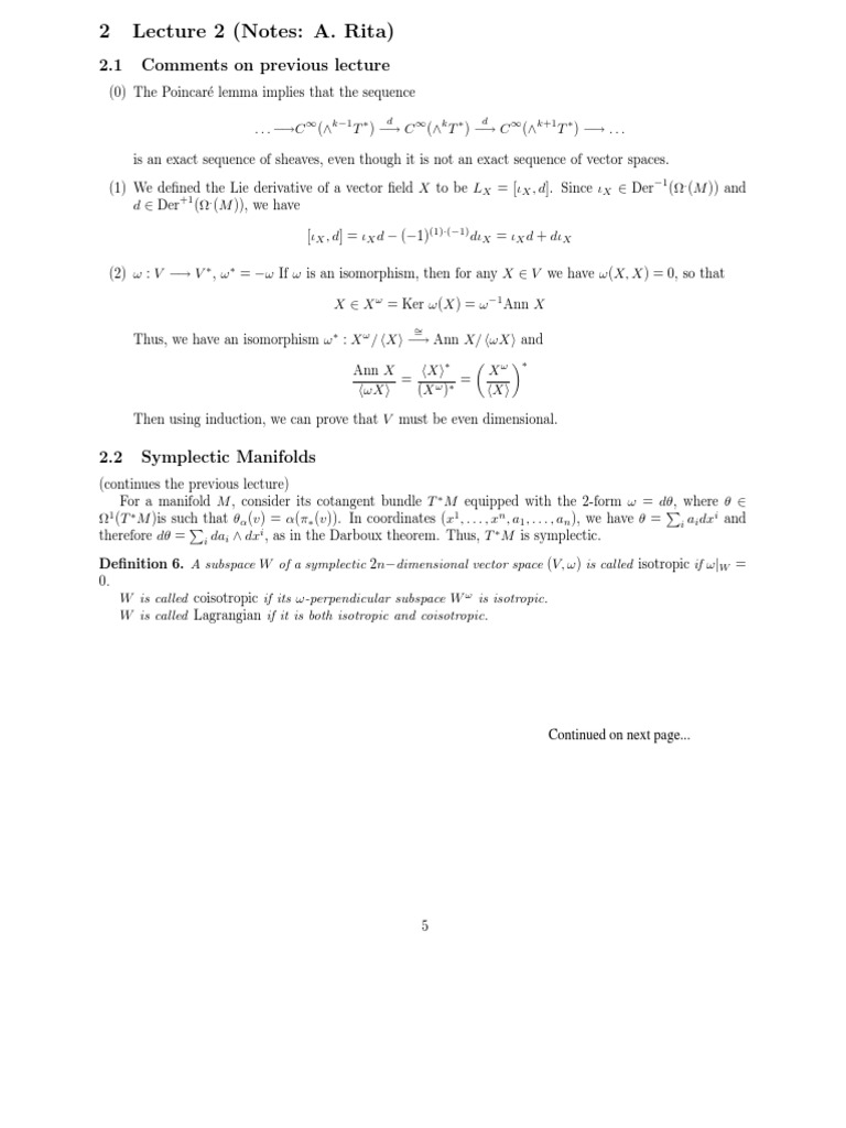 Lecture 2 | PDF | Manifold | Algebra