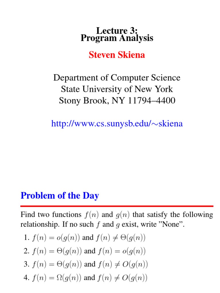 Program Analysis: Steven Skiena | PDF | Logarithm | Time Complexity