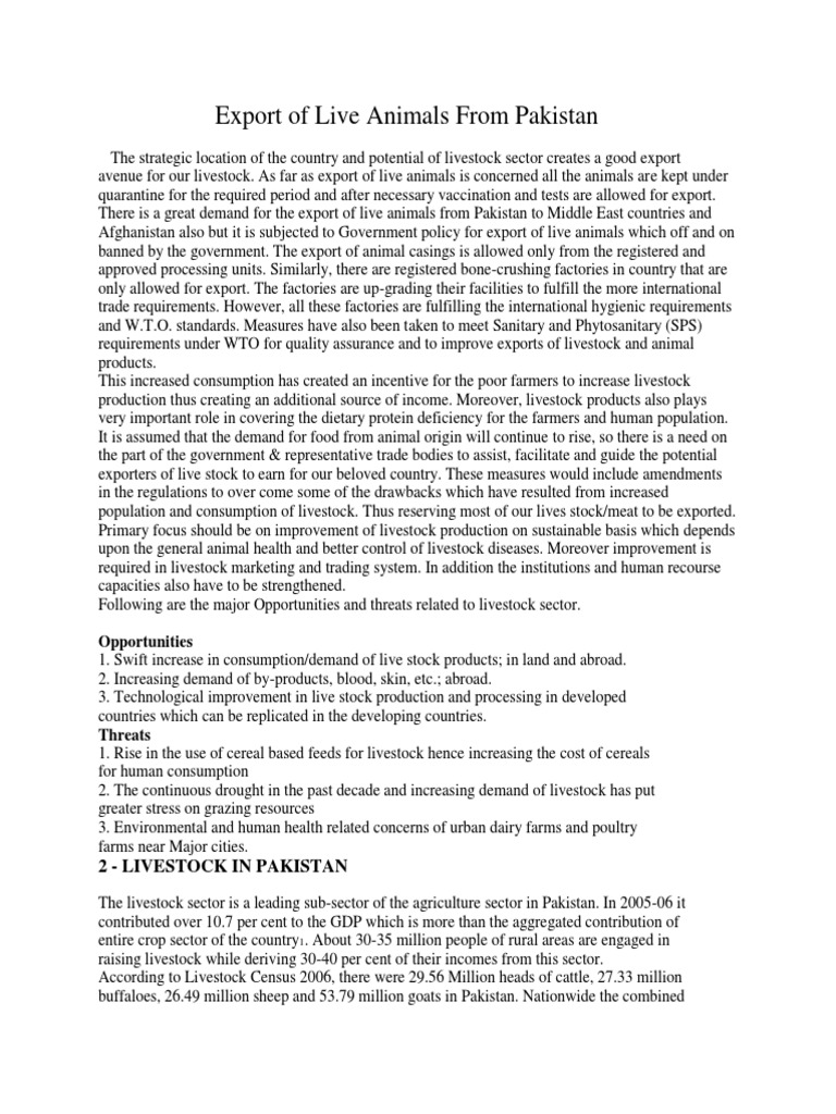 Live Animal Export Regulations in Pakistan | PDF