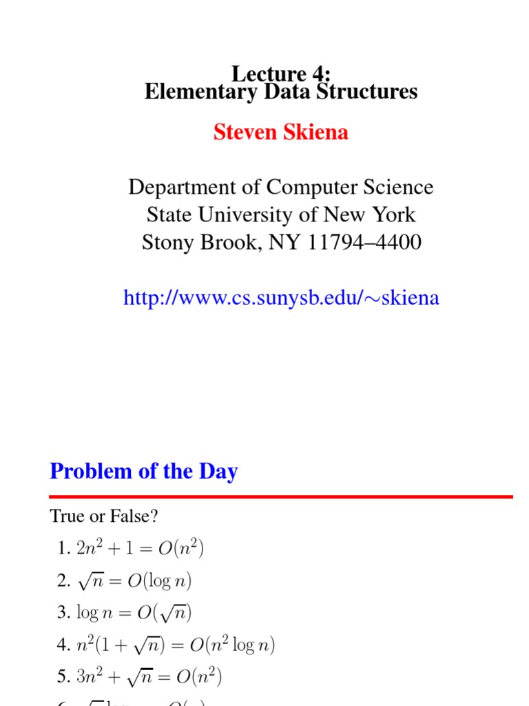 Elementary Data Structures: Steven Skiena | Download Free PDF | Array ...