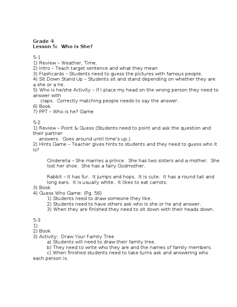 Grade 4 Lesson: Who is She? Activities | PDF
